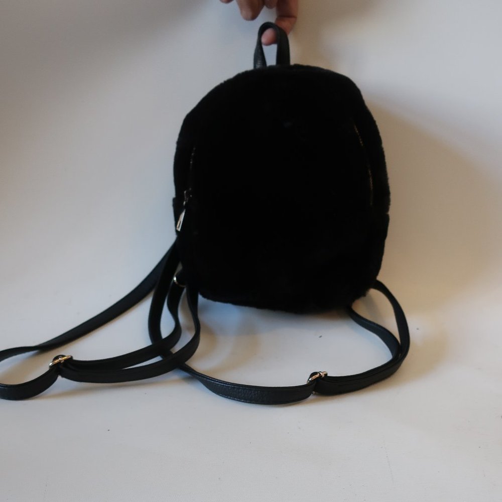 Shag Boutique Black Furry Mini Backpack W/Leather Han… - Gem